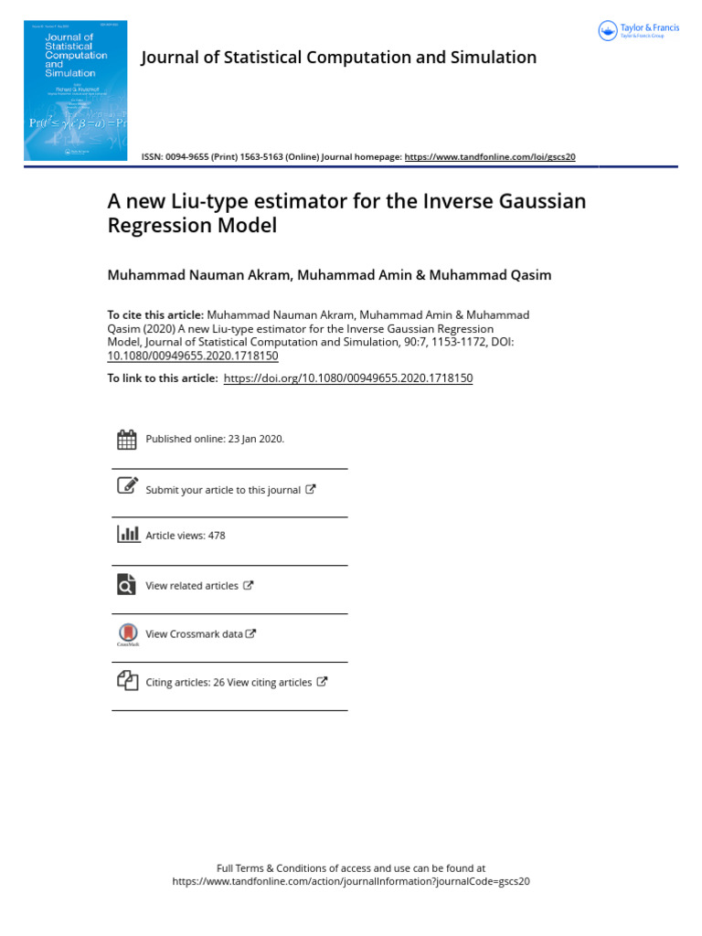 A New Liu-Type Estimator For The Inverse Gaussian Regression Model ...