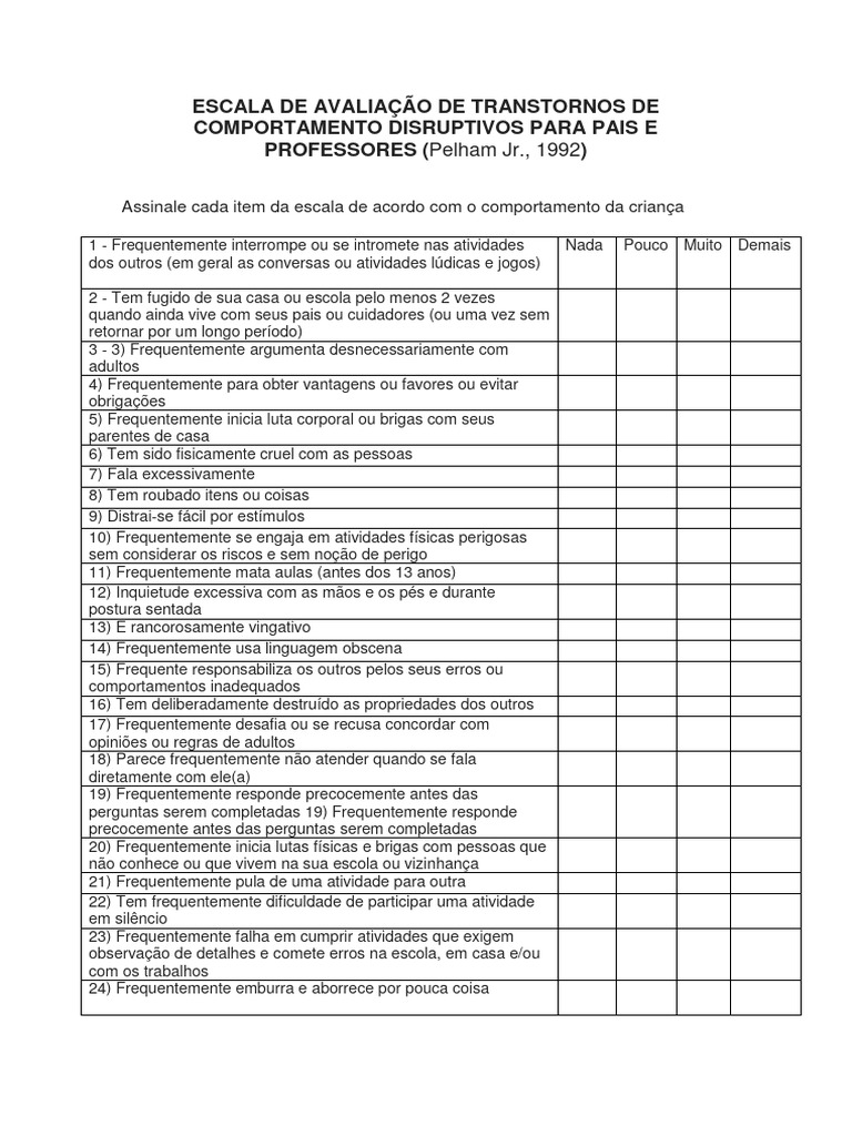 Escala para Tod | PDF | Transtorno de déficit de atenção e hiperatividade