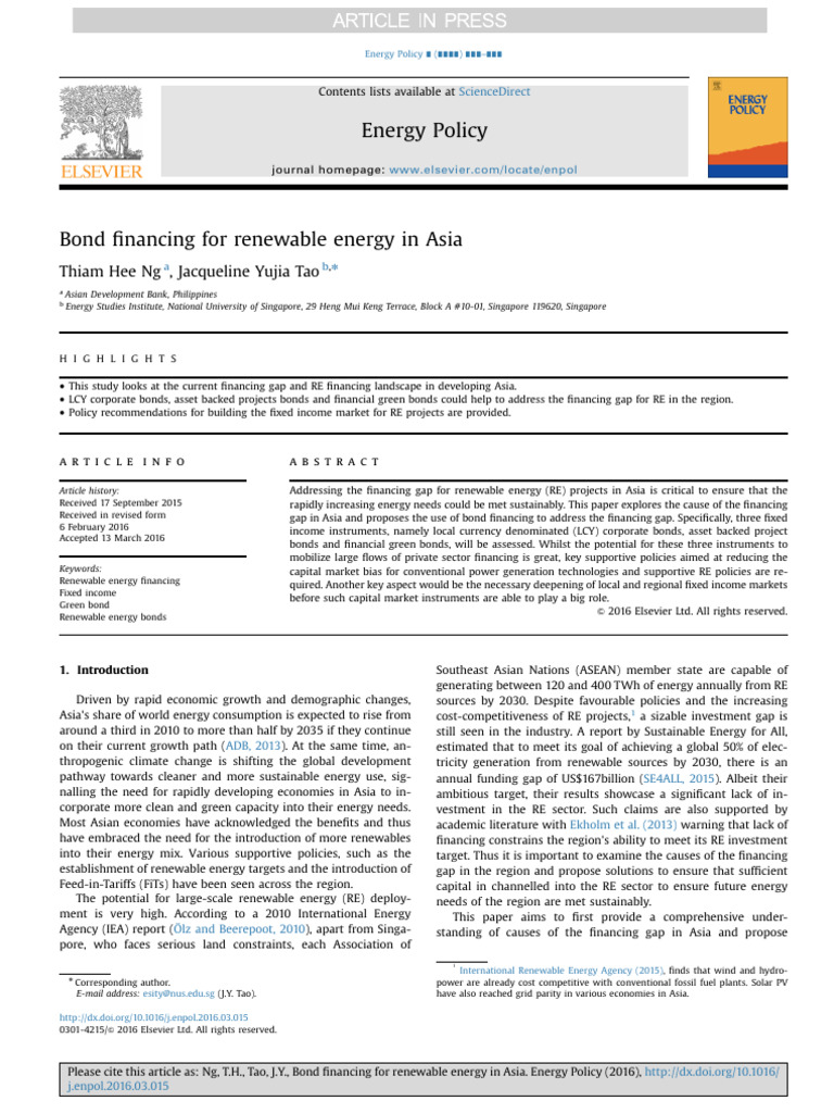 Bond Financing For Renewable Energy in Asia | PDF | Bonds (Finance ...