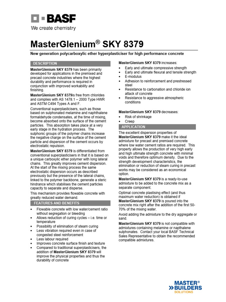 BASF MasterGlenium SKY 8379 (Super) | PDF | Concrete | Cement