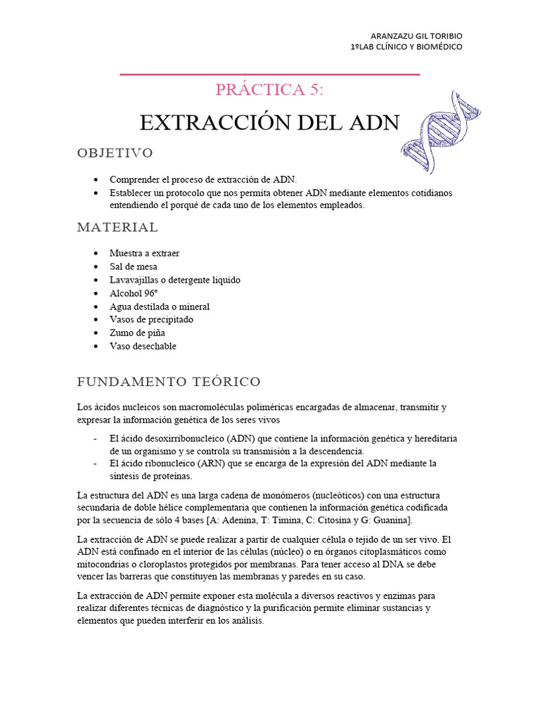 Práctica 5 - Extracción de Adn | PDF | Adn | Organismos