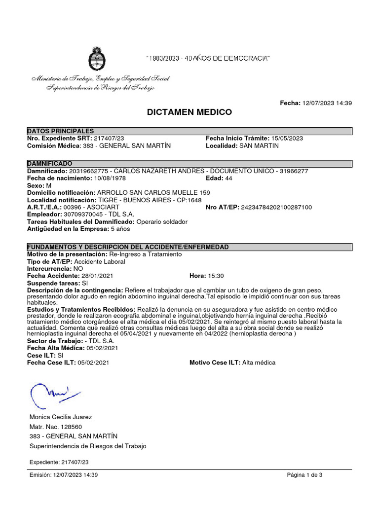DICTAMEN MEDICO POSITIVO | PDF | Apelación | Jurisdicción