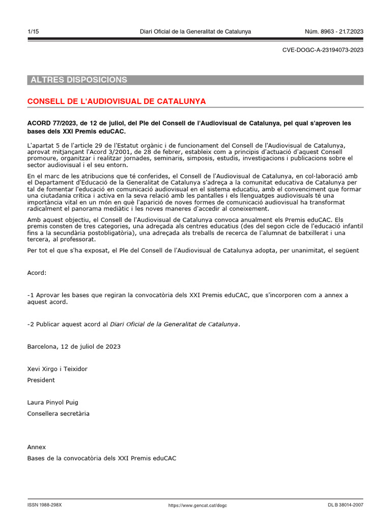 DOCG - Bases Concurs EDUCAC | PDF