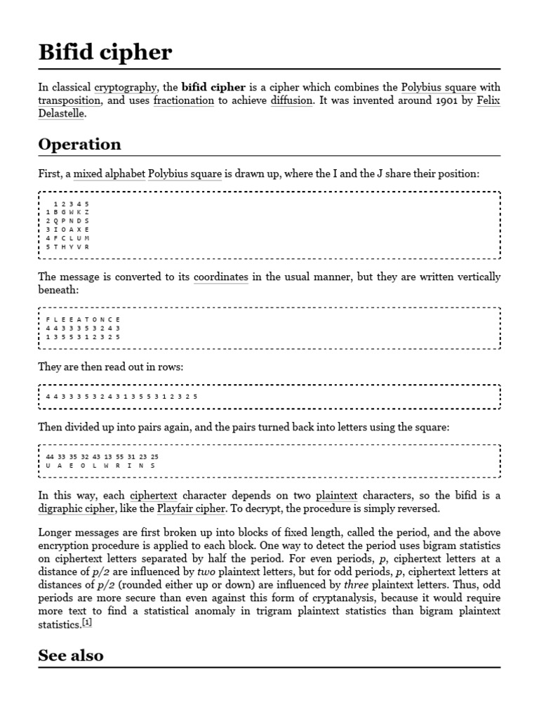 Bifid Cipher | PDF