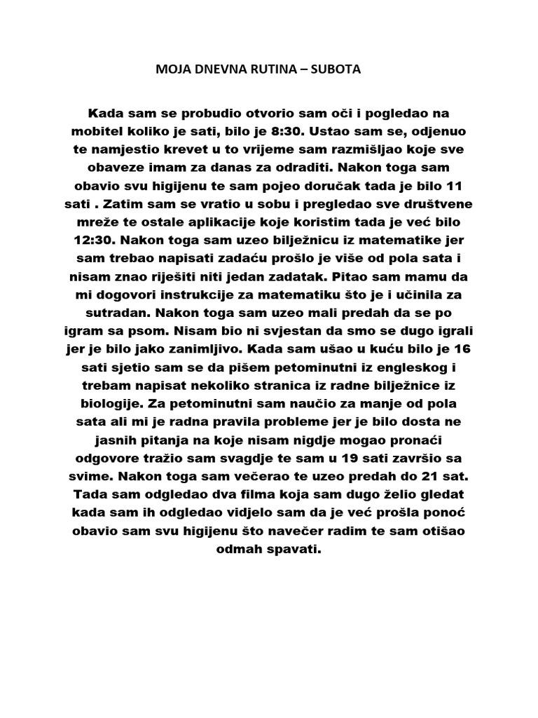 Moja Dnevna Rutina | PDF