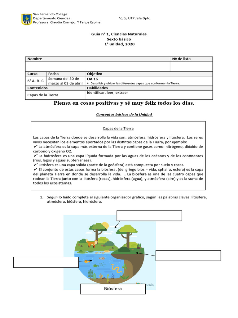 Capas de la Tierra: Guía para Sexto Básico | PDF | Tierra | Atmósfera