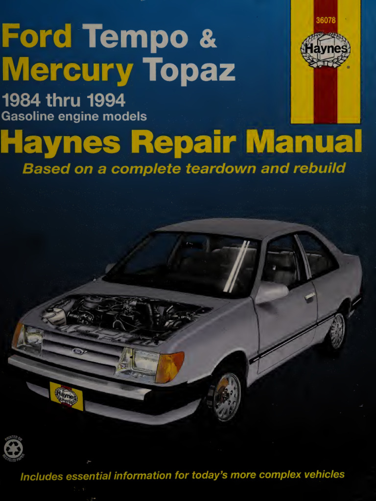 Ford Tempo & Mercury Topaz Automotive Repair Manual | PDF | Screw | Nut ...
