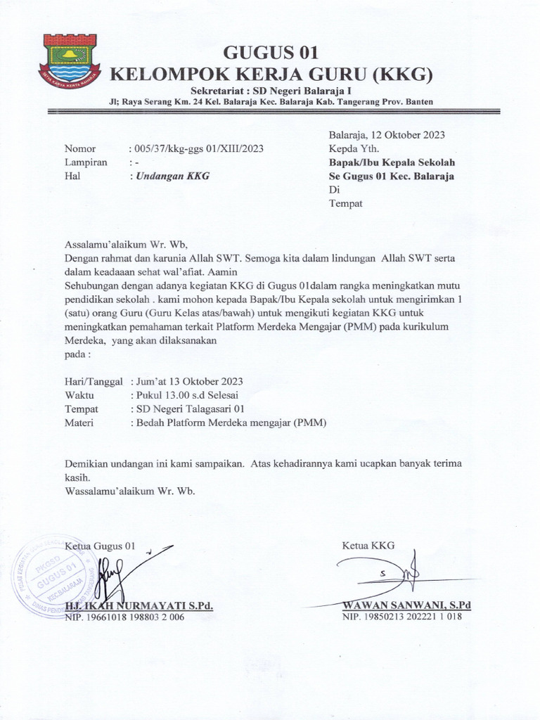 Undangan KKG Gugus 01 Kec. Balaraja | PDF