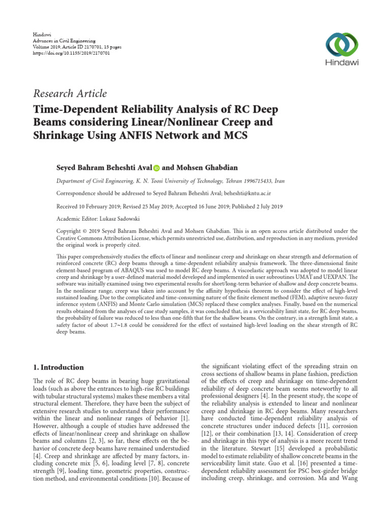 Aval and Ghabdian 2019 - Time-Dependent Reliability Analysis of RC Deep Beams-2 | PDF | Creep ...