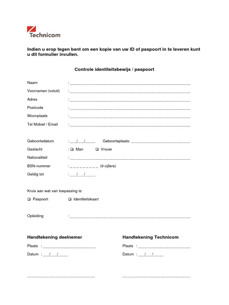 Blanco Vaststelling Identiteit Formulier | PDF