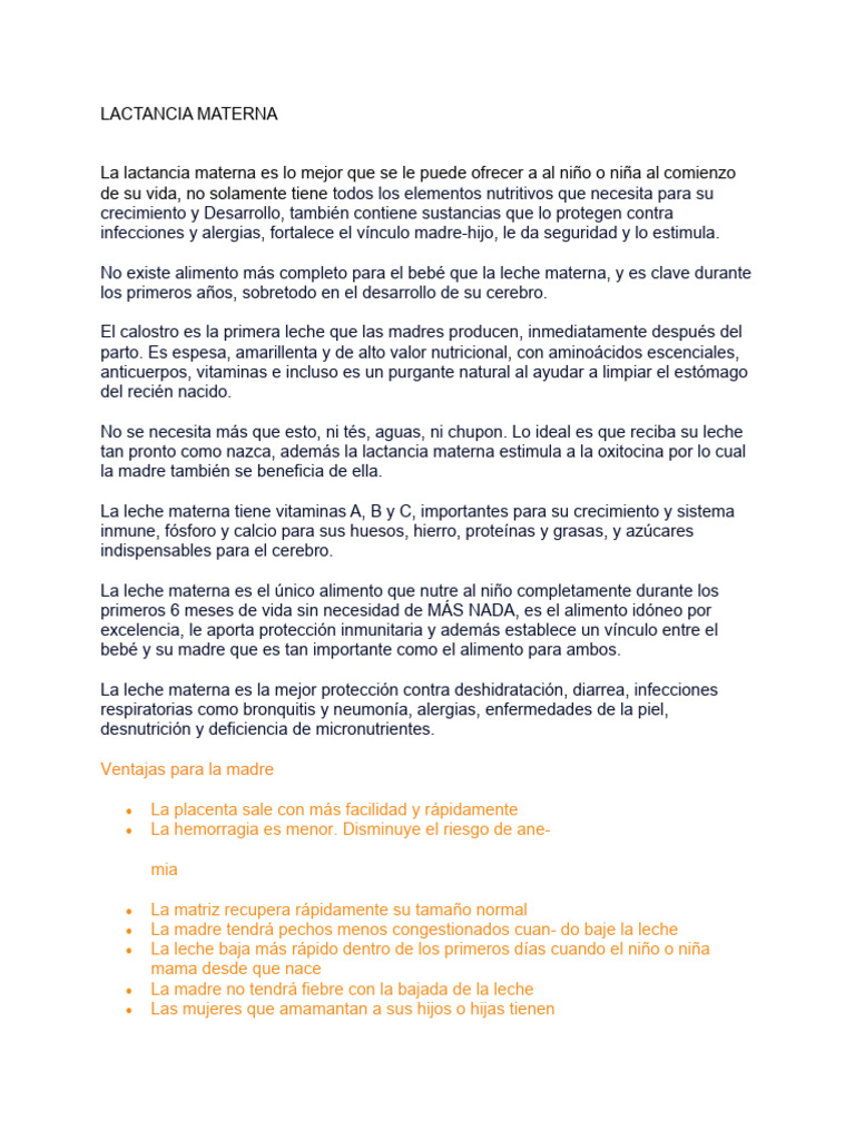Lactancia Materna Pdf La Leche Materna Amamantamiento