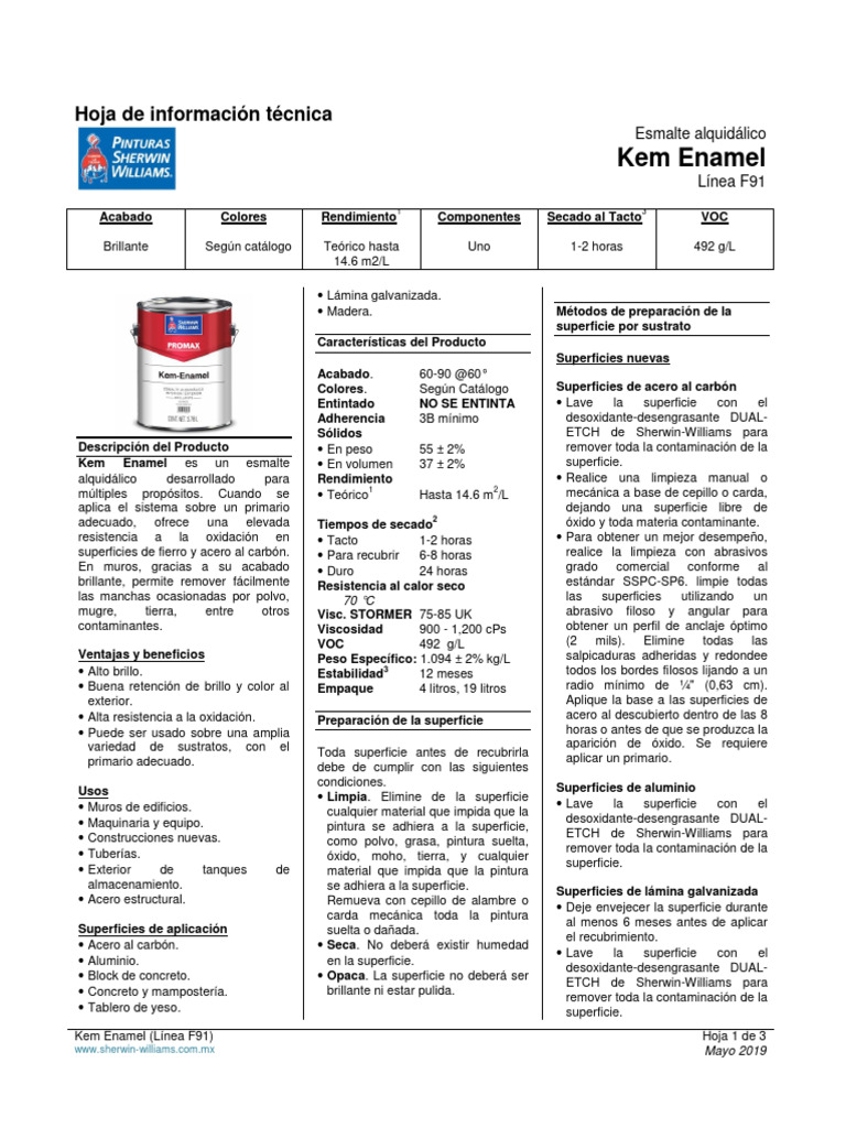 Ficha Técnica de Kem Enamel F91 | PDF | Cepillo | Pintar