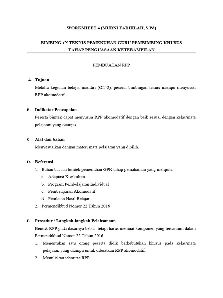 Laporan Pembuatan RPP (Worksheet 4) | PDF