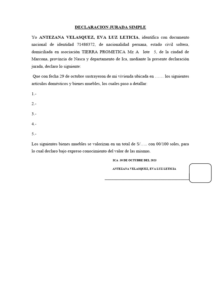 Declaracion de Hurto | PDF Declaracion de Hurto | PDF