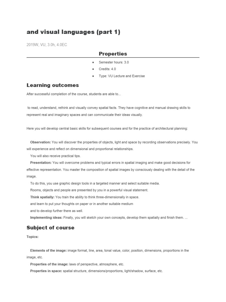 Drawing and Visual Languages (TUW) | PDF | Drawing | Space