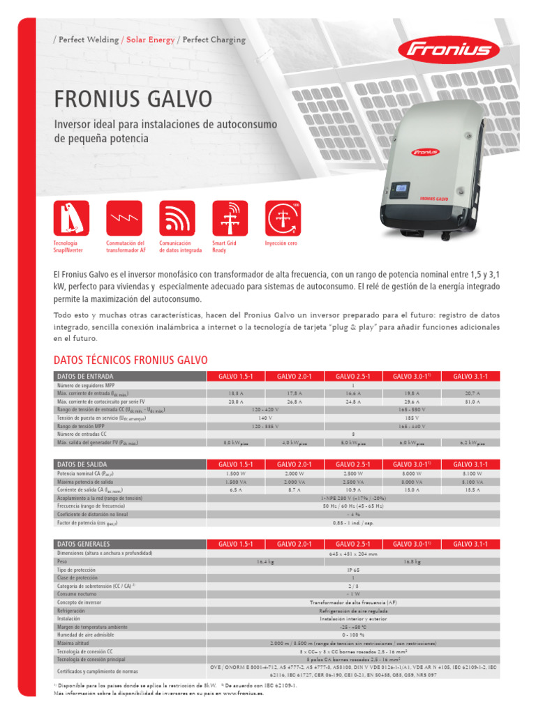 SE_DS_Fronius_Galvo_ES | PDF | Ingenieria Eléctrica | Ciencias fisicas