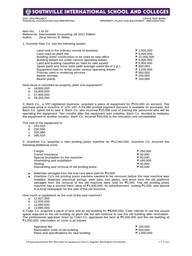Answer Key of Ppe Recognition Problem | PDF | Depreciation | Cost