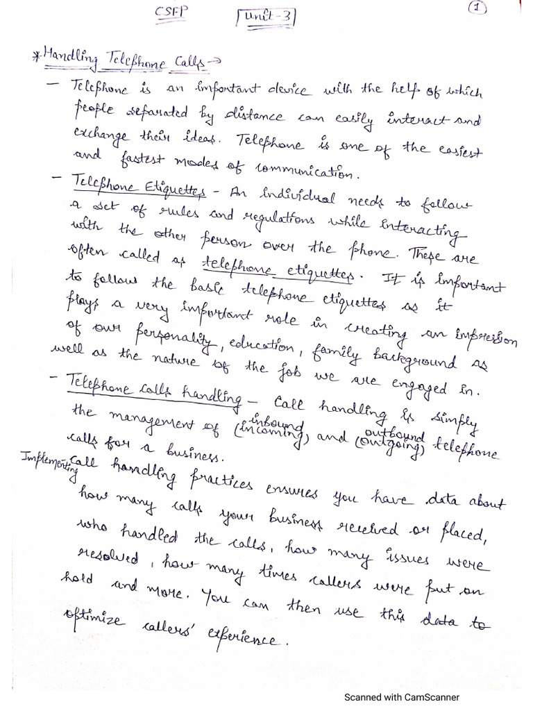 CSFP Unit-3 Handling Telephone Calls | PDF