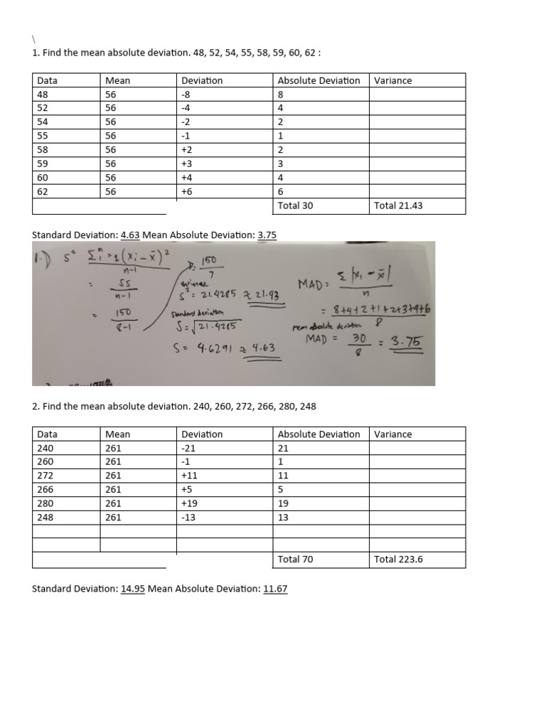 Activity 7 Mean Deviation Standard Deviation And Variance Pdf