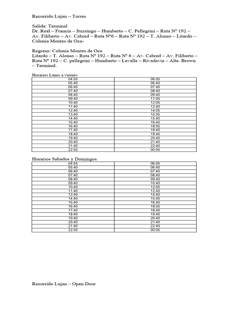 Horarios y Recorridos Linea 502 | PDF