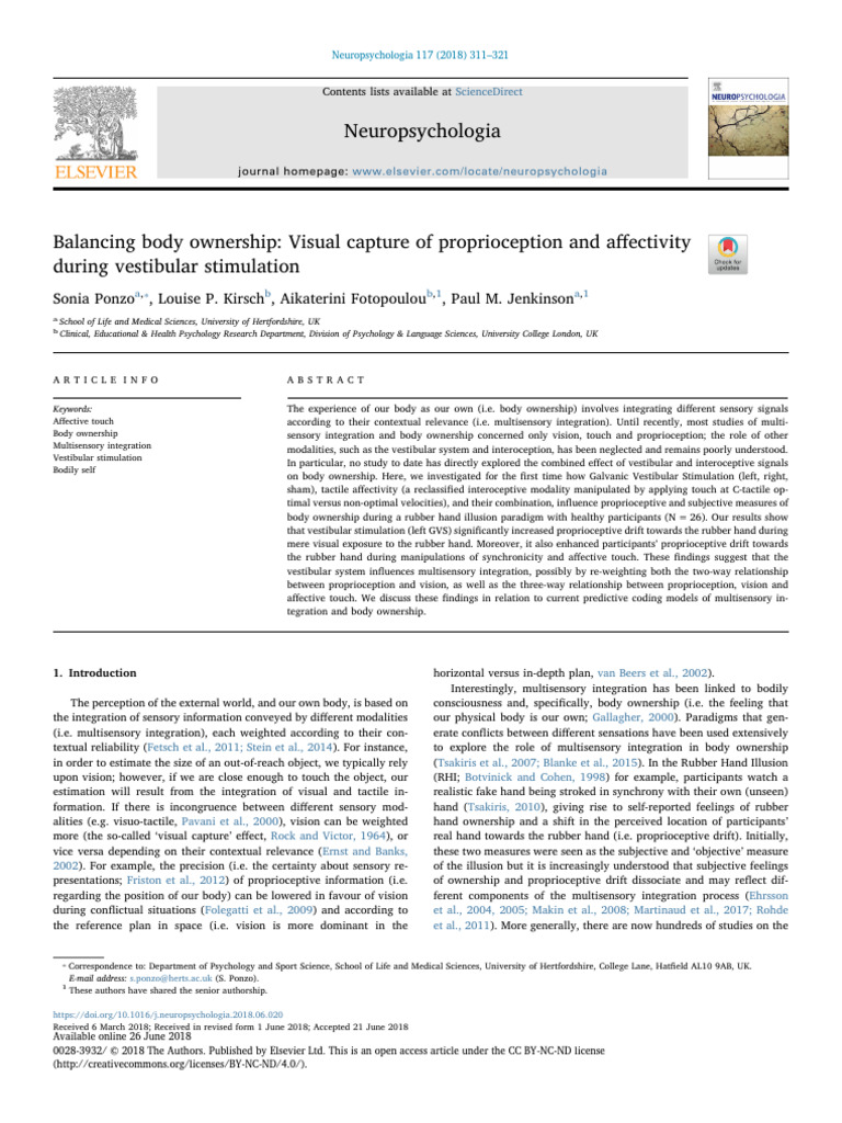 Balancing Body Ownership - Visual Capture of Proprioception and ...