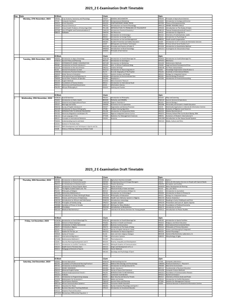 2023 - 2 Eexam - Draft - Timetable | PDF | Science | Sociology