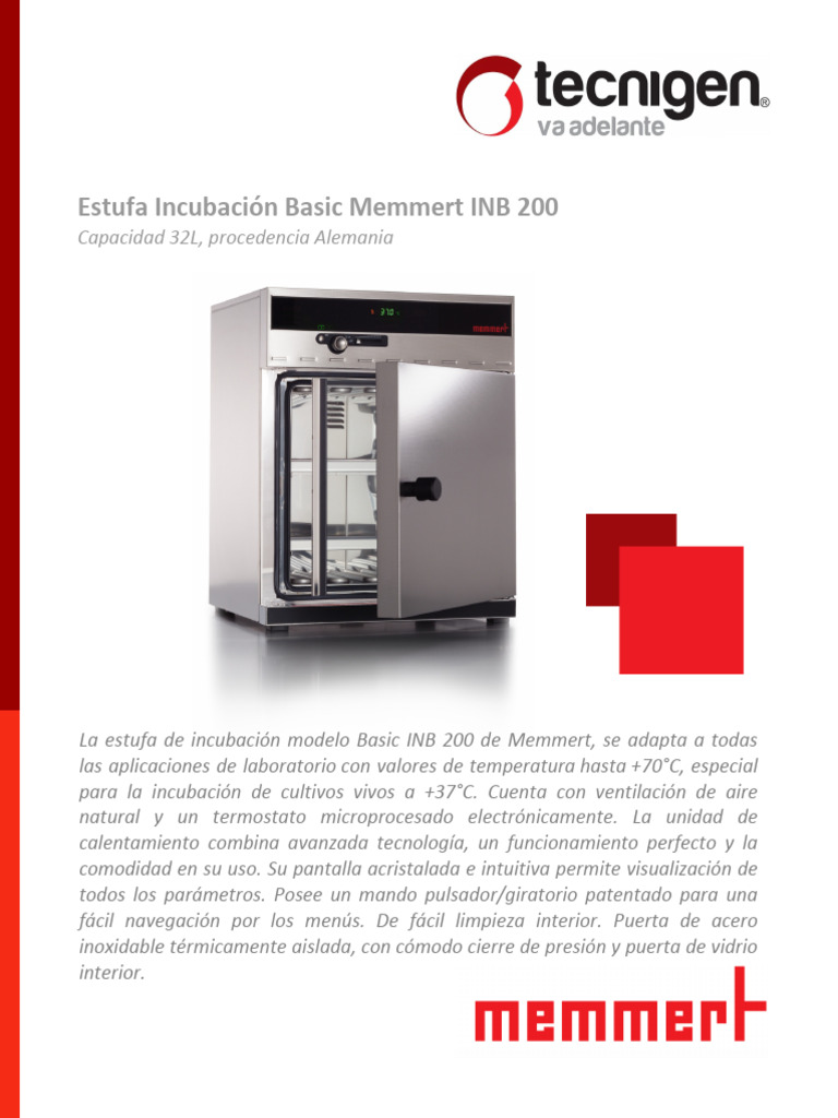 INB 200 Memmert Estufa Incubación B | PDF | Termostato | Calor