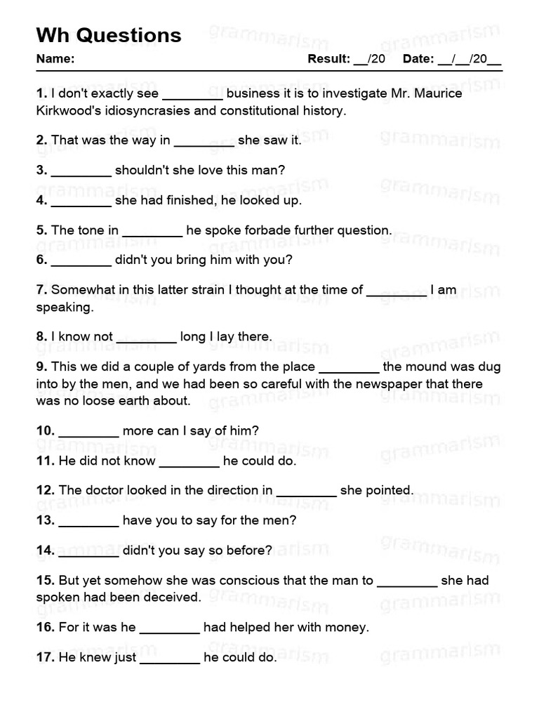 Grammarism Wh Questions Test 4 1623069 | PDF