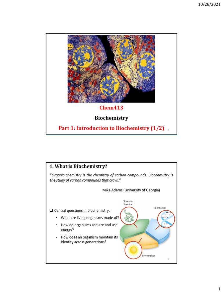 Chem413-Fall 2021-2022-Part 1-Introduction To Biochemistry 1 of 2 | PDF | Cell (Biology ...