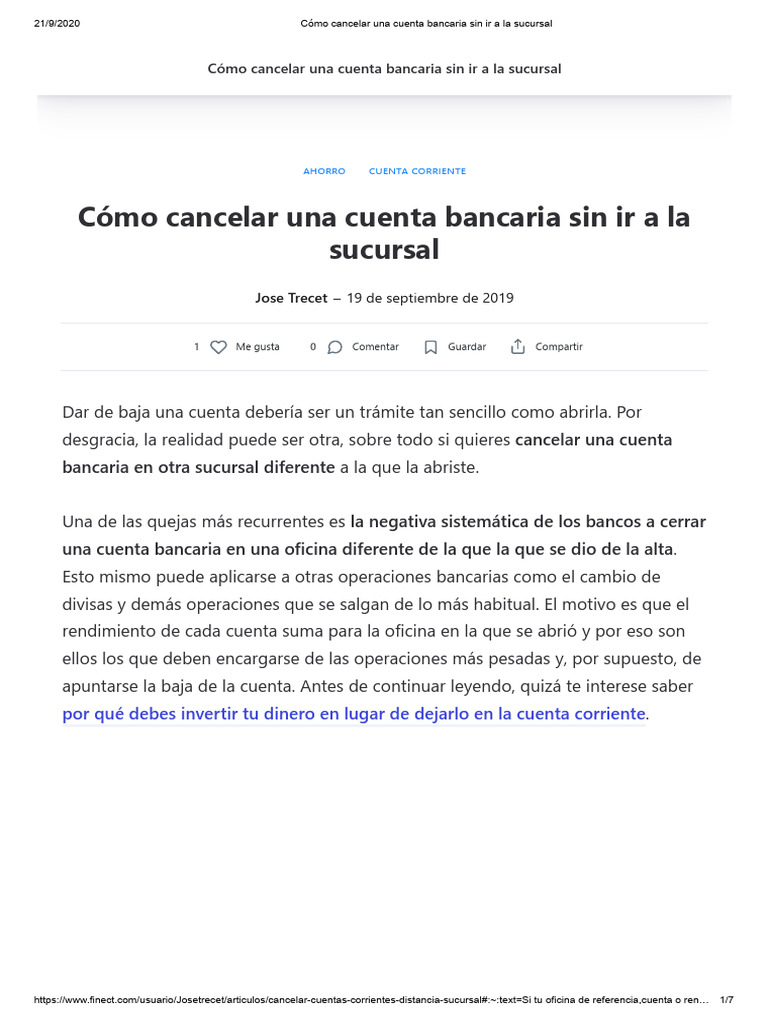 Cómo Cancelar Una Cuenta Bancaria Sin Ir A La Sucursal | PDF | Bancos ...