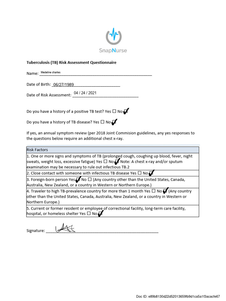 TB Questionnaire | PDF