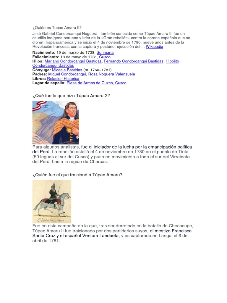 Tupac Amaru II | PDF | América del Sur | Antiguas colonias españolas