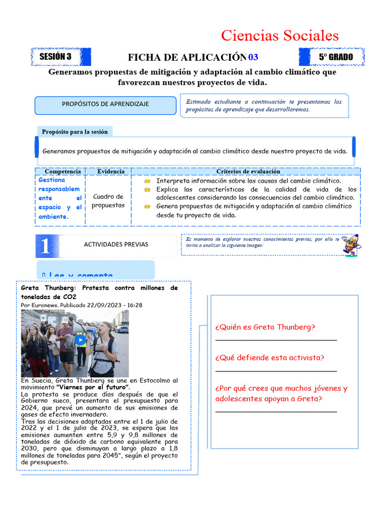 5° - Ficha - de - Aplicación Sesión3 Sem.2 Exp.7 CCSS | PDF | Gases de efecto invernadero ...