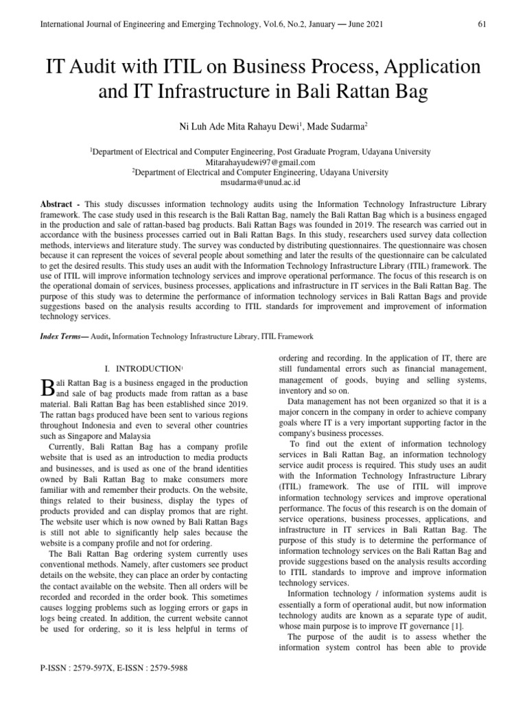 IT Audit Using ITIL at Bali Rattan Bag | PDF | Strategic Management ...