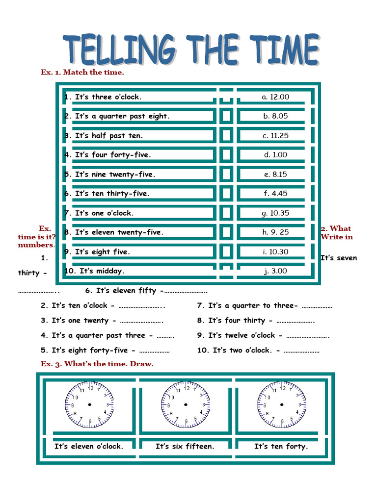 Time-Telling Exercises and Activities | PDF