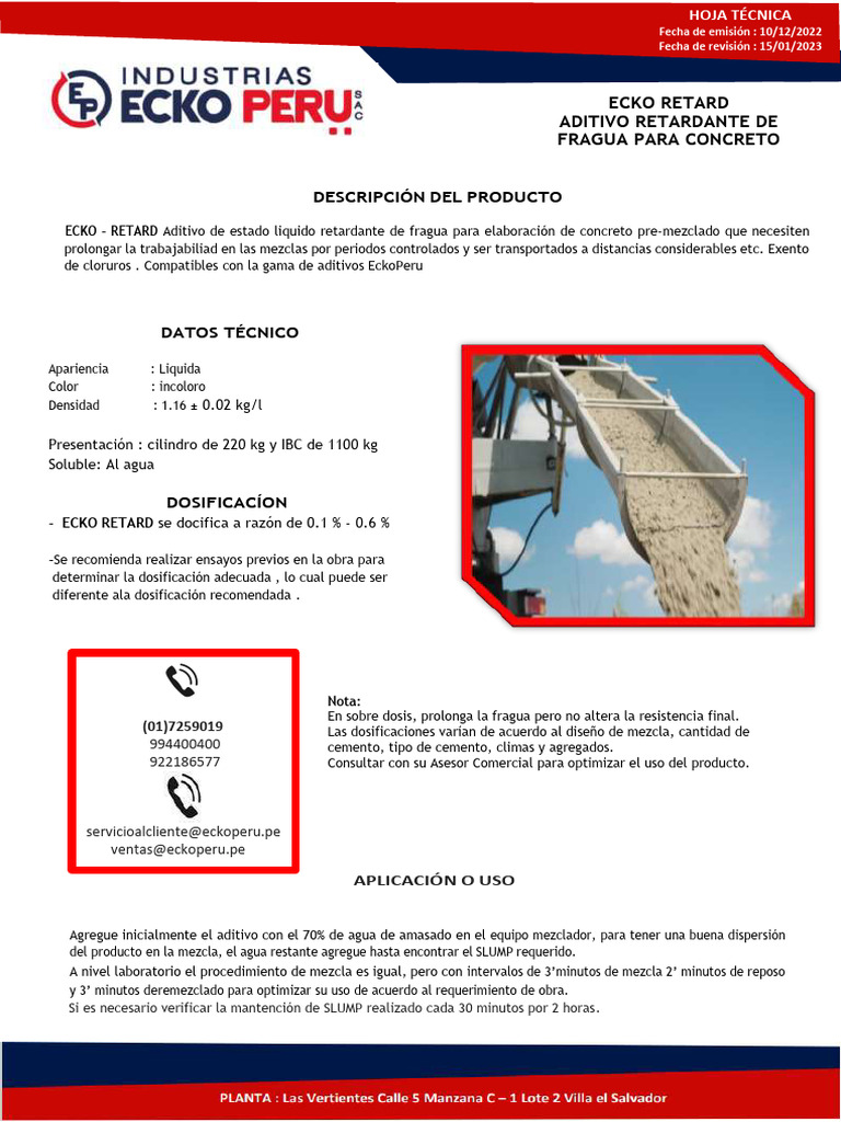 Ficha Técnica (Ecko - Retard) | PDF | Hormigón | Cemento