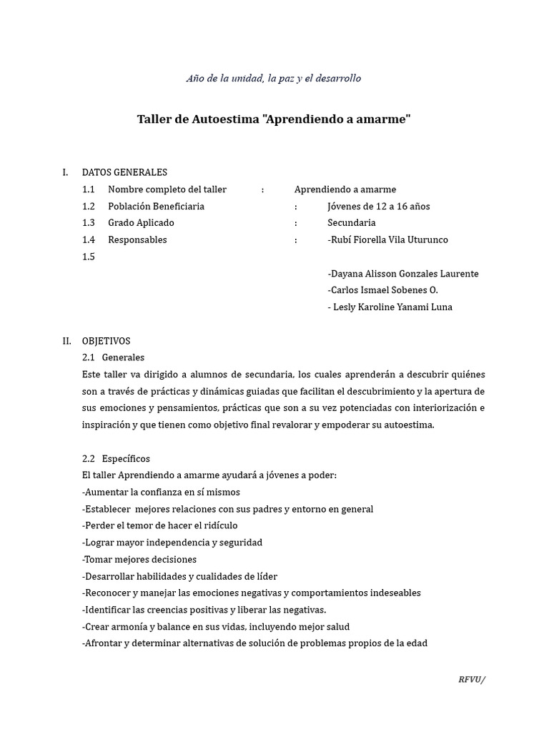 Formato para Talleres | PDF | Autoestima | Resiliencia psicológica