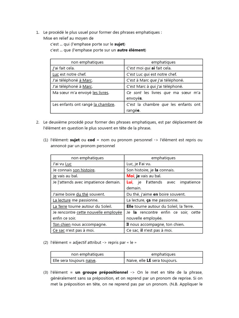 Phrases Emphatiques : Techniques et Exemples | PDF | Complément d'objet ...