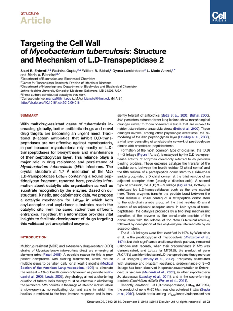 Targeting The Cell Wall of Mycob Tub | PDF | Enzyme | Mycobacterium