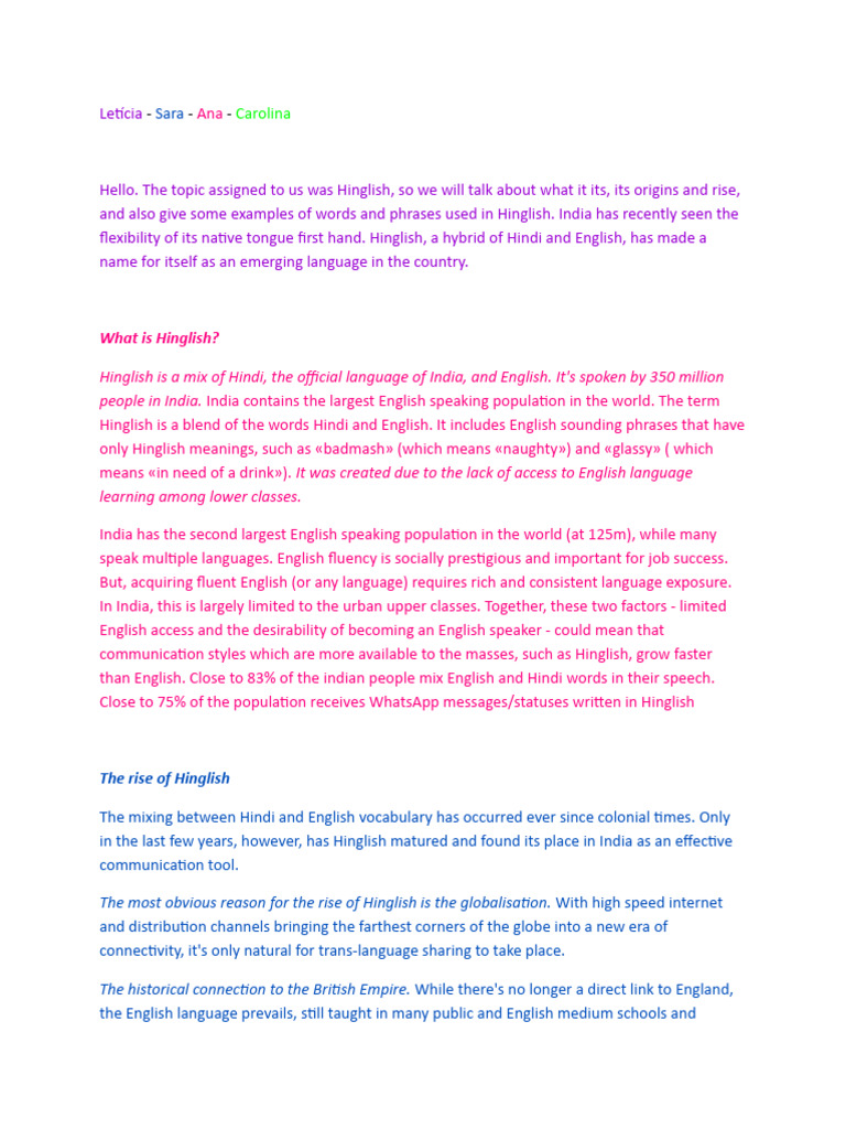 HINGLISH | PDF | English Language | Fluency