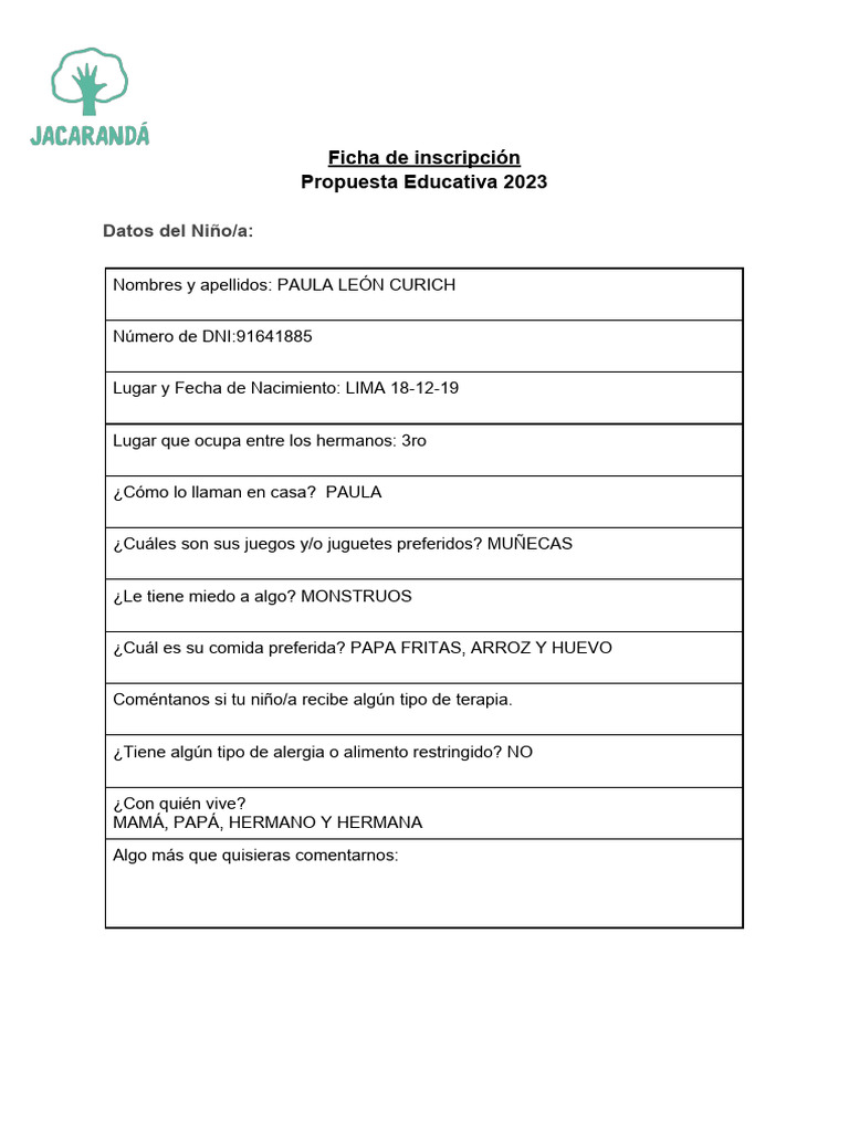 Ficha de Inscripción 2023 copy | PDF