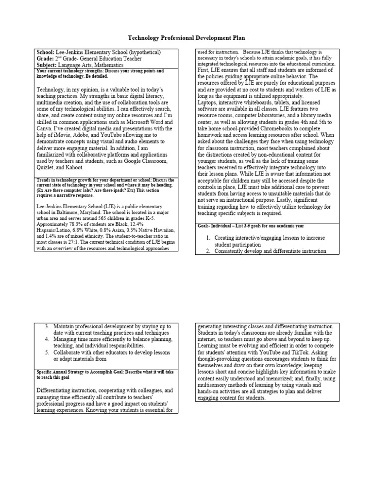 Professional-Development-Learning-Plan-For-Technology Template21 | PDF | Teachers | Schools