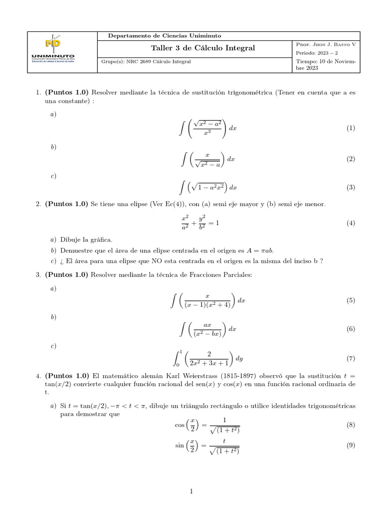 Taller 3 de Calculo Integral | PDF | Geometría Elemental | Geometría