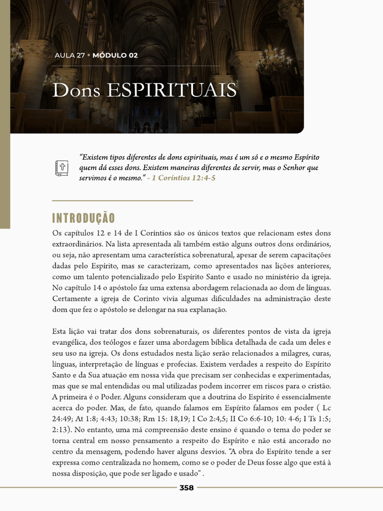 Aula 27 - Dons Espirituais | PDF | Presente espiritual | Primeira Epístola aos Coríntios