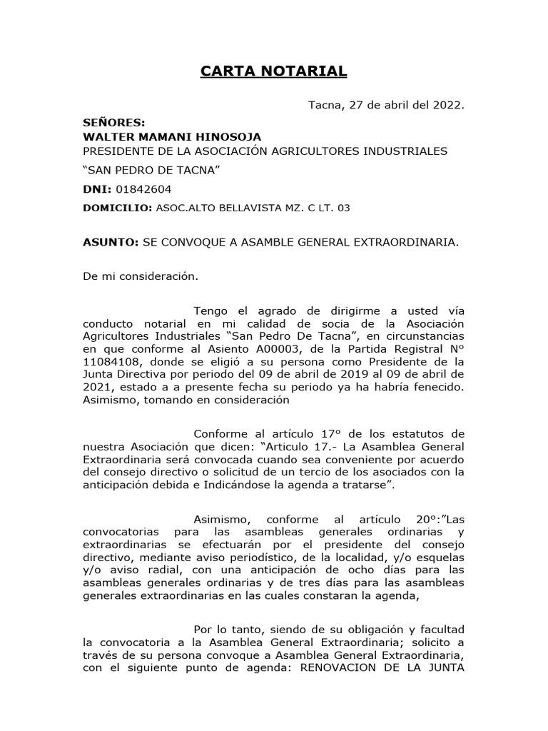 Modelo Carta Notarial | PDF | Gobierno