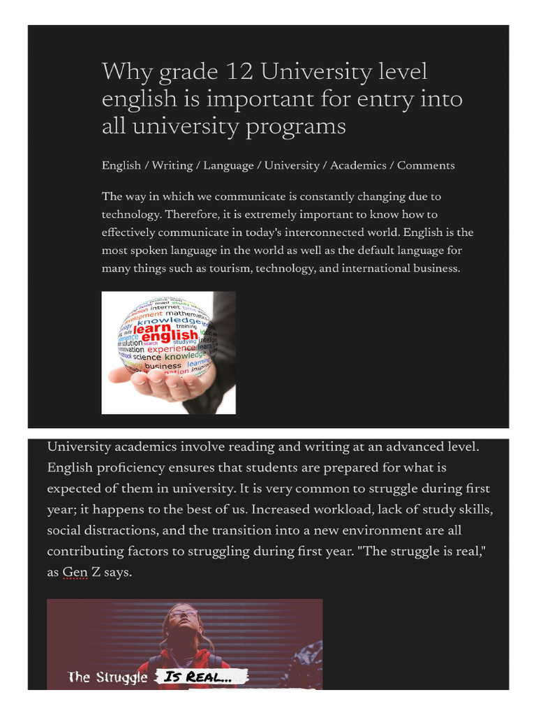 Why Grade 12 University Level English Is Important For Entry Into All ...