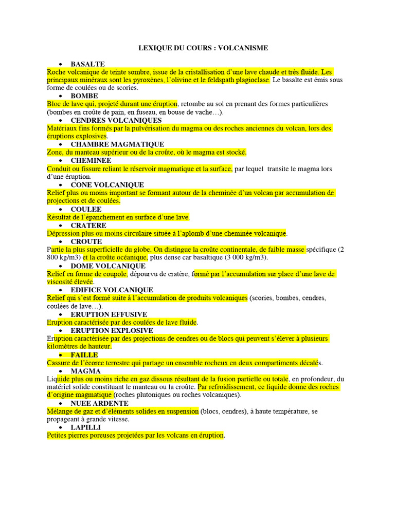 Lexique du volcanisme et vocabulaire associé | PDF | Sciences et ...