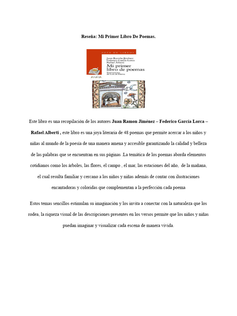 Reseña de "Mi Primer Libro de Poemas" | PDF | Arte | Ficción general