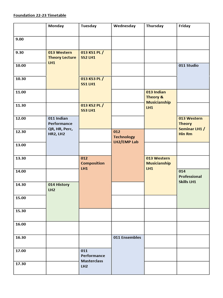 Foundation Timetable 2023 | PDF