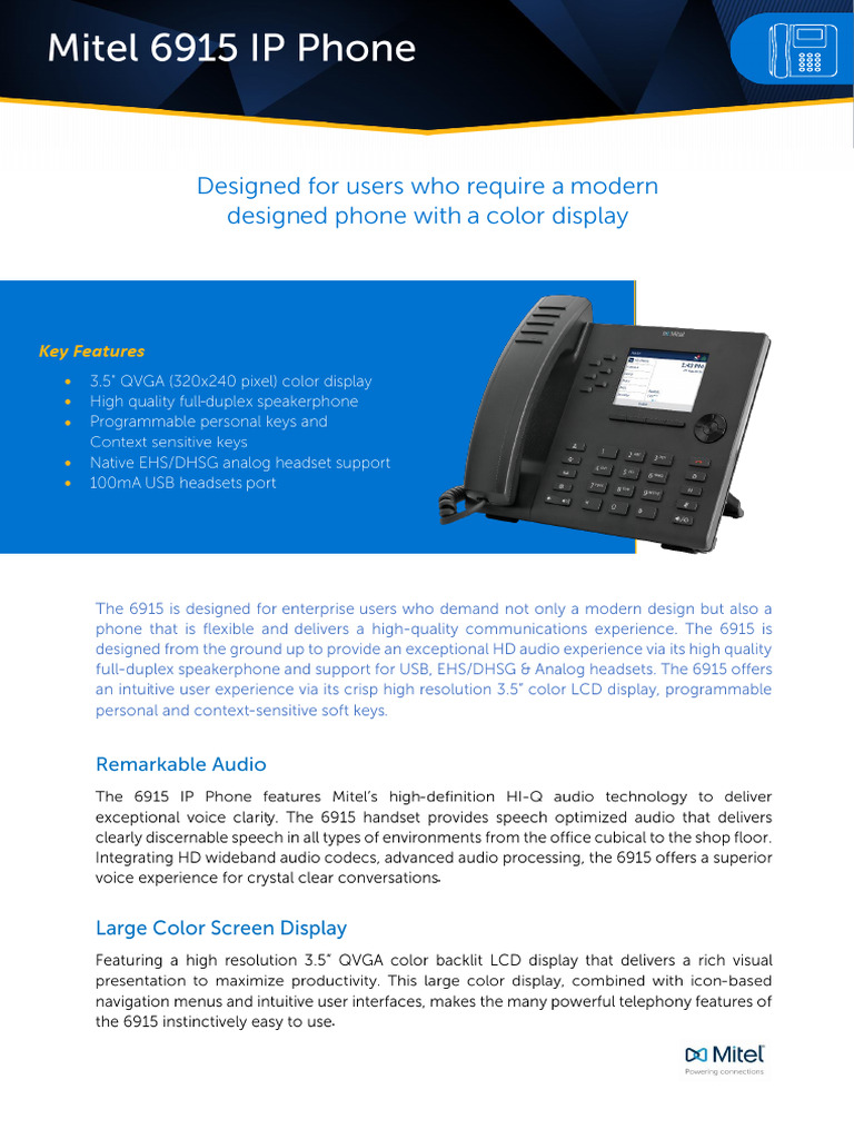 Datasheet - Mitel 6915 IP Phone EN | PDF | Maison et jardin